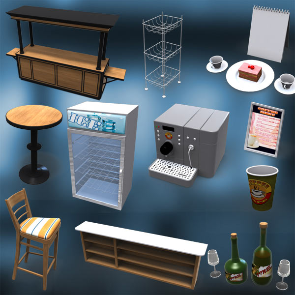 Coffee Cafe Set 3D model - Download in MAX, OBJ, FBX, C4D