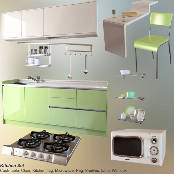 Kitchen Set 03 3D model - Download in MAX, OBJ, FBX, C4D