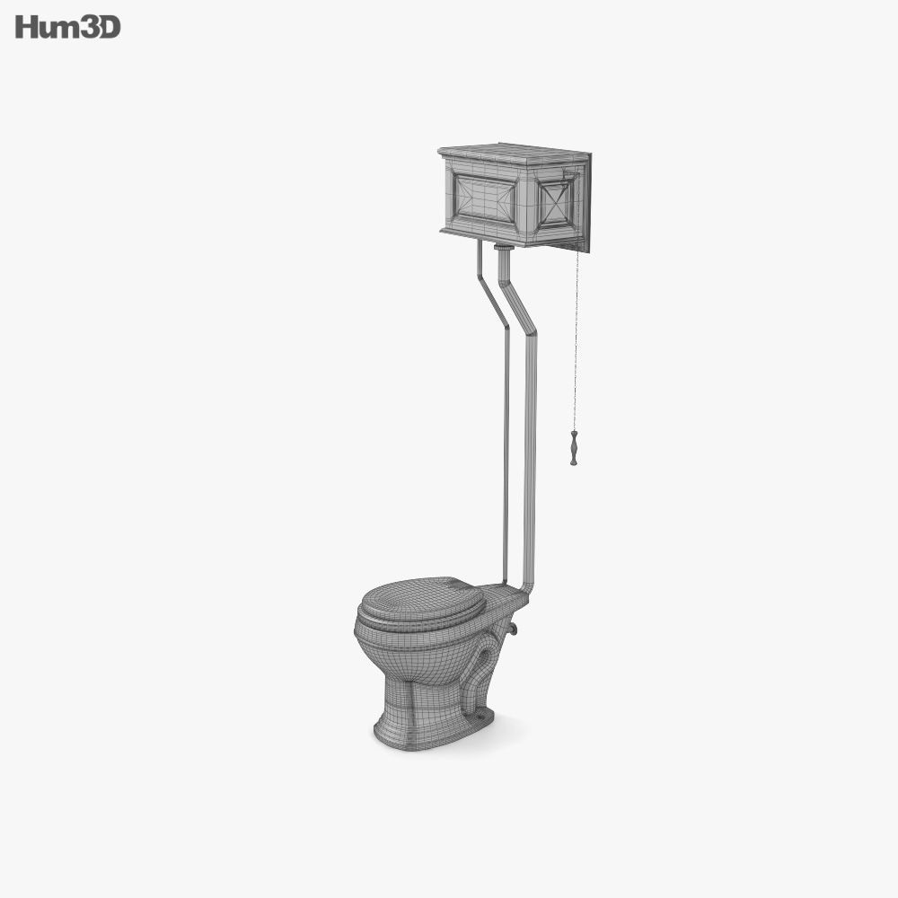 High tank toilet 3D model - Download in MAX, OBJ, FBX, C4D