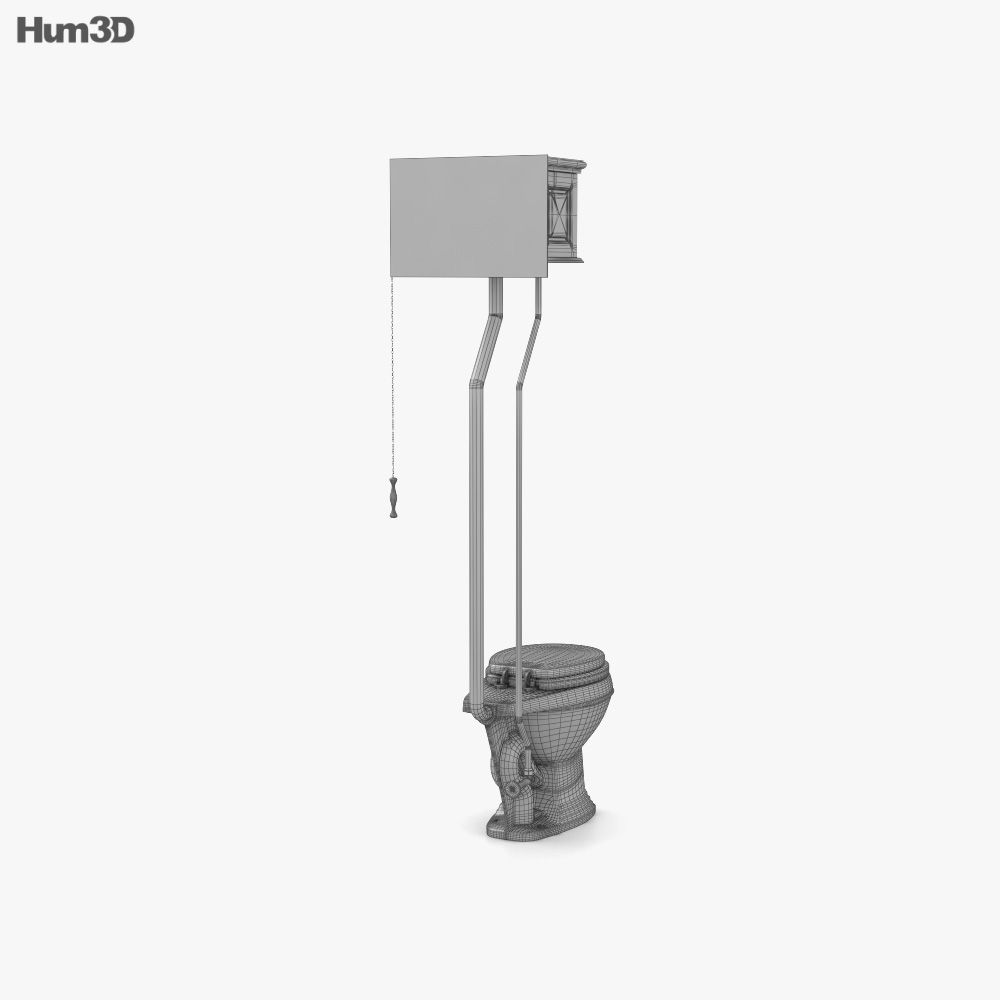 High tank toilet 3D model - Download in MAX, OBJ, FBX, C4D